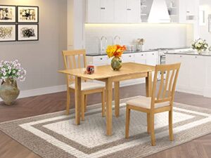 east west furniture ndan3-oak-c dining set, 3 piece