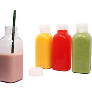 Dishwasher Safe Plastic Juice Bottles with Lids, Free Insulated Bottle Holder, Hot or Cold Drinks, 12pcs 16oz Empty Clear BPA Free Reusable Containers with Caps for Smoothies, Milk and Other Beverages