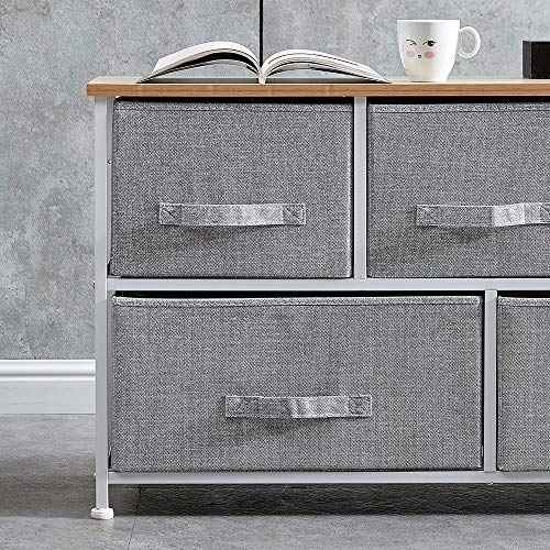 4HOMART Drawer Dresser Closet with 5 Easy Pull Fabric Drawers Organizer Unit Storage with Sturdy Steel Frame Wood Top for Bedroom Hallway Entryway Use