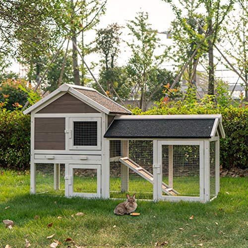 Kinsuite Rabbit Hutch Outdoor Bunny Cage with Tray Indoor Wooden Rabbit Cage House for Small Animals