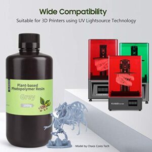 ELEGOO Plant-Based 3D Printer Resin with Low Odor and High Precision, 405nm UV Rapid Resin, and Quick Curing for LCD 3D Printing - Grey 1000g