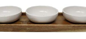 Rae Dunn By Magenta 4 Piece DIP EAT TASTE Ceramic LL Dip Bowl Serving Platter Set With Wood Tray 2019 Limited Edition