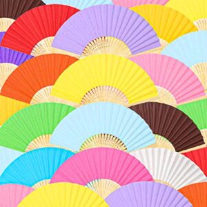 johouse hand held paper fans bamboo folding fans handheld folded fan for church wedding gift, party favors, diy decoration (12 pack, multicolor)