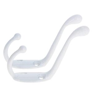 mromax dual prong coat hooks wall mounted retro double hooks utility white hook for coat scarf bag towel key cap cup hat 3.15" x 2.17"(l x h), 2pcs