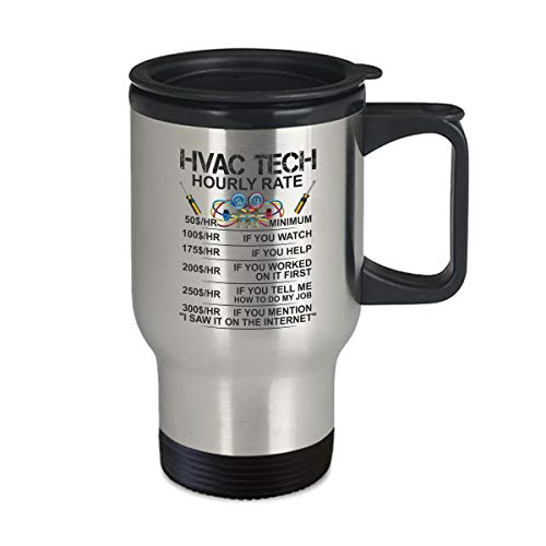 Funny HVAC Tech Cup - Sarcastic Mug, Labor Rate, Hourly Rate - 14oz Coffee, Tea Travel Mug