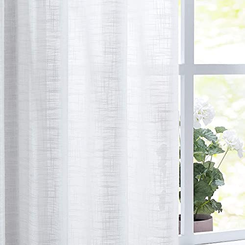 FMFUNCTEX White Sheer Curtains for Living Room 72" Linen Textured Privacy Window Curtain Set for Bedroom 52”w x 2 Panels Grommet Top