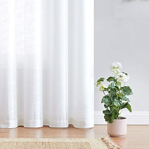 FMFUNCTEX White Sheer Curtains for Living Room 72" Linen Textured Privacy Window Curtain Set for Bedroom 52”w x 2 Panels Grommet Top