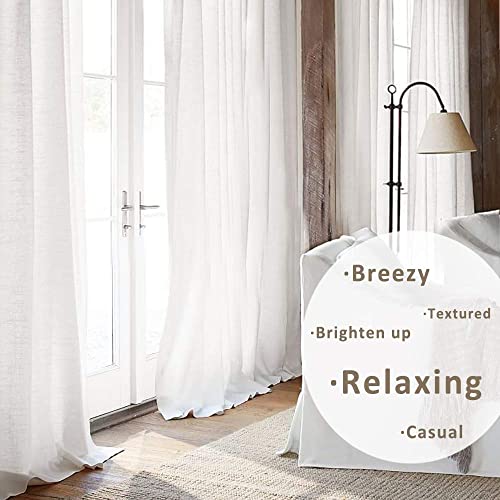 FMFUNCTEX White Sheer Curtains for Living Room 72" Linen Textured Privacy Window Curtain Set for Bedroom 52”w x 2 Panels Grommet Top