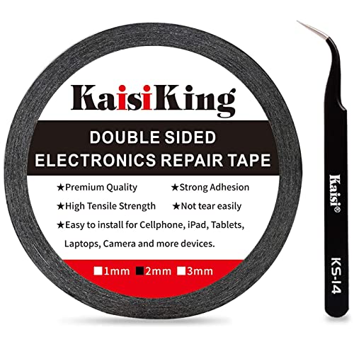 Kaisiking 2mm LCD Repair Tape Phone Repair Tape LCD Touch Screen Repair Tape Phone Screen Adhesive Tape with 1 Tweezers for Cell Phone, iPad, Tablets, Laptops, Camera