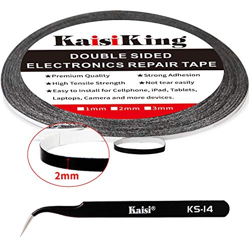 Kaisiking 2mm LCD Repair Tape Phone Repair Tape LCD Touch Screen Repair Tape Phone Screen Adhesive Tape with 1 Tweezers for Cell Phone, iPad, Tablets, Laptops, Camera