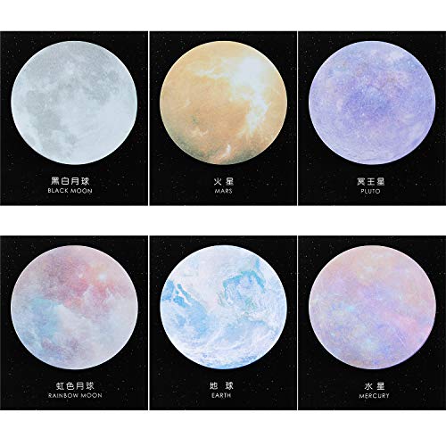 12 Pieces Planet Sticky Notes Earth Moon Sticky Notes Planet Self-Adhesive Notes Cute Self-Stick Memo Pad Notes for School Classroom Office Notebook