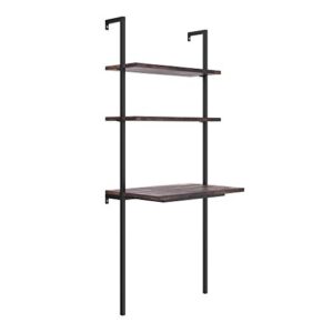 Nathan James Theo 2-Shelf Industrial Wall Mount Ladder Table, Small Computer or Writing Desk, Nutmeg/Matte Black