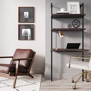 Nathan James Theo 2-Shelf Industrial Wall Mount Ladder Table, Small Computer or Writing Desk, Nutmeg/Matte Black