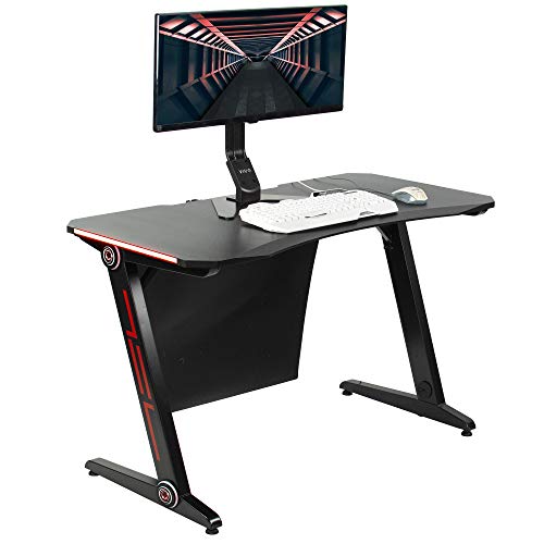 VIVO 47 inch Gaming Desk with Z-Shaped Frame, Privacy Baffle, and Red LED Ambient Lighting, Computer Workstation, E-Sports Racing Table (DESK-GMZ1R)