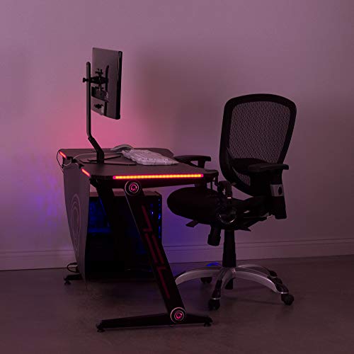 VIVO 47 inch Gaming Desk with Z-Shaped Frame, Privacy Baffle, and Red LED Ambient Lighting, Computer Workstation, E-Sports Racing Table (DESK-GMZ1R)