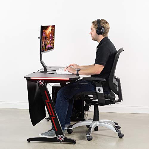 VIVO 47 inch Gaming Desk with Z-Shaped Frame, Privacy Baffle, and Red LED Ambient Lighting, Computer Workstation, E-Sports Racing Table (DESK-GMZ1R)