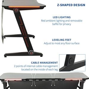 VIVO 47 inch Gaming Desk with Z-Shaped Frame, Privacy Baffle, and Red LED Ambient Lighting, Computer Workstation, E-Sports Racing Table (DESK-GMZ1R)