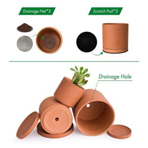 D'vine Dev Terracotta Pots for Plants, 4.2 Inch 5.3 Inch 6.5 Inch, Succulent Planter Pot with Drainage and Saucer, 40-A-T-1