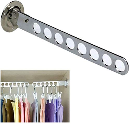 Folding Wall Mount Clothes Hanger Rack Wall Clothes Hanger Stainless Steel Clothes Hooks with Swing Arm Holder Closet Organizers and Storage,Wardrobe Organizer Wall Mounted Clothes Bar