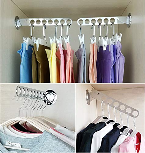 Folding Wall Mount Clothes Hanger Rack Wall Clothes Hanger Stainless Steel Clothes Hooks with Swing Arm Holder Closet Organizers and Storage,Wardrobe Organizer Wall Mounted Clothes Bar