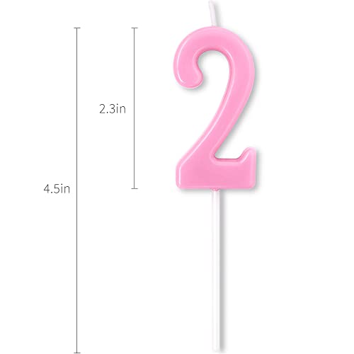 Dollet Pink Birthday Candle for Smash Cake Cupcakes, Number 2