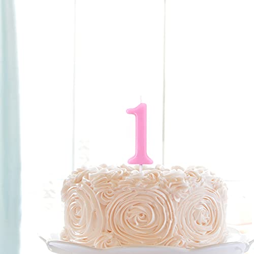 Dollet Pink Birthday Candle for Smash Cake Cupcakes, Number 2