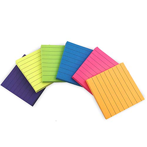 WeTest 6 Pack Color Lined Sticky Notes - Post Bright Stickies Colorful Super Sticking Power Memo Pads, Strong Adhesive, 100 Sheets/Pad(3X3 In)