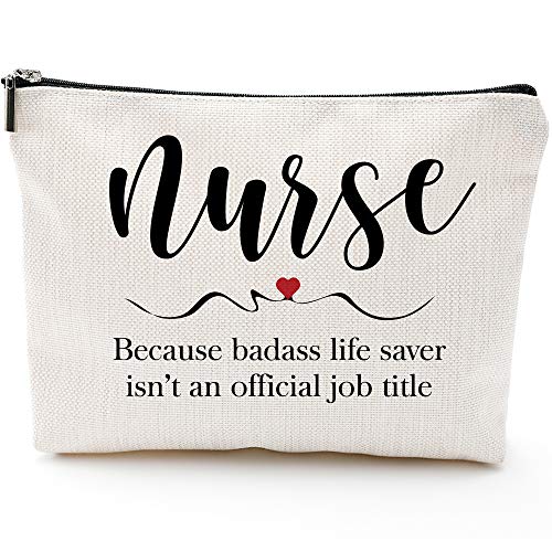 Because Bad*ss Life Saver isn't an Official Bob Title-Nurse Gifts,Nursing Student Gifts for Women,Nurse Practitioner Gifts,Best Nurse Ever, Waterproof Cosmetic Bag