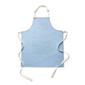 solino home linen kitchen apron – 100% pure linen bib apron for men & women with front pockets – light blue, handcrafted from european flax