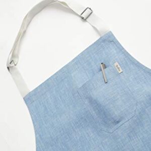 Solino Home Linen Kitchen Apron – 100% Pure Linen Bib Apron for Men & Women with front Pockets – Light Blue, Handcrafted from European Flax