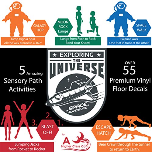 A Higher Class Co Premium Space Adventure Rocket - School & Classroom Sensory Path Kit - 55 Plus Premium Vinyl Decals