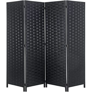 Rose Home Fashion 6 ft.Tall 16in Wide Room & Wall Dividers,Double Side Woven Fiber Divider,Better Privacy Screen,Folding Partition,Space Seperate Indoor Decorative 4 Panel Screen,Freestanding- Black