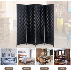 Rose Home Fashion 6 ft.Tall 16in Wide Room & Wall Dividers,Double Side Woven Fiber Divider,Better Privacy Screen,Folding Partition,Space Seperate Indoor Decorative 4 Panel Screen,Freestanding- Black