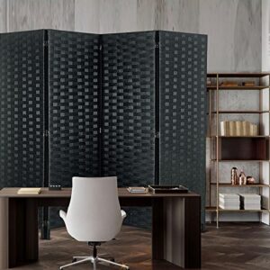 Rose Home Fashion 6 ft.Tall 16in Wide Room & Wall Dividers,Double Side Woven Fiber Divider,Better Privacy Screen,Folding Partition,Space Seperate Indoor Decorative 4 Panel Screen,Freestanding- Black