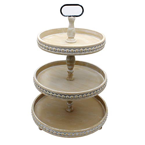 Funly mee Large Size Rustic Wood and Metal Three Tier Farmhouse Tray with Decorative Bead (3-Tier)