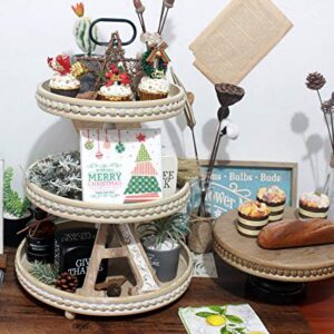 Funly mee Large Size Rustic Wood and Metal Three Tier Farmhouse Tray with Decorative Bead (3-Tier)