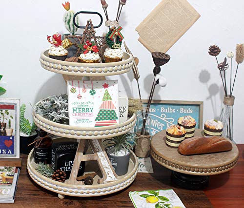 Funly mee Large Size Rustic Wood and Metal Three Tier Farmhouse Tray with Decorative Bead (3-Tier)