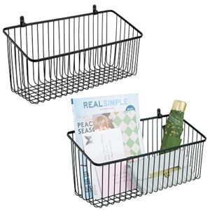 mdesign portable metal farmhouse wall decor angled storage organizer basket bin for hanging in kitchen/pantry - store plastic bags, foils, oils, sandwich bags - 2 pack - black