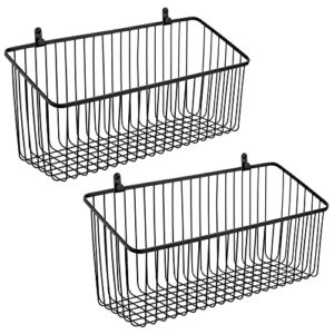 mDesign Portable Metal Farmhouse Wall Decor Angled Storage Organizer Basket Bin for Hanging in Kitchen/Pantry - Store Plastic Bags, Foils, Oils, Sandwich Bags - 2 Pack - Black