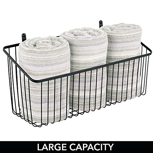 mDesign Portable Metal Farmhouse Wall Decor Angled Storage Organizer Basket Bin for Hanging in Kitchen/Pantry - Store Plastic Bags, Foils, Oils, Sandwich Bags - 2 Pack - Black