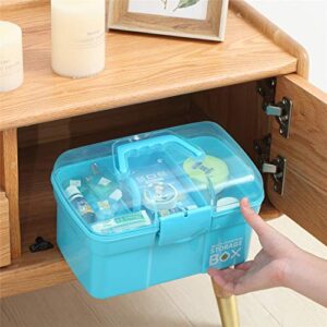 Sunxenze 11'' Clear Plastic Craft Storage Box, Sewing Box Organizer with Removable Tray, Art Storage Box with Handle (Light Blue)