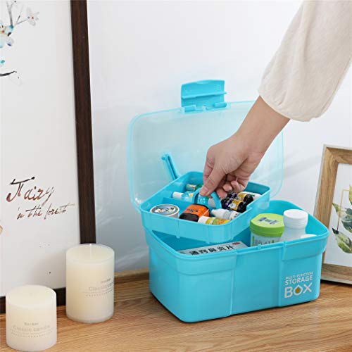 Sunxenze 11'' Clear Plastic Craft Storage Box, Sewing Box Organizer with Removable Tray, Art Storage Box with Handle (Light Blue)