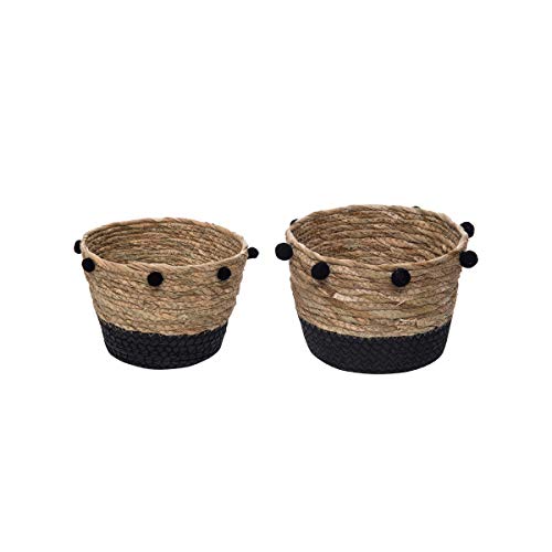 Foreside Home and Garden Natural Set of 2 Small Black Cattail Decorative Storage Baskets