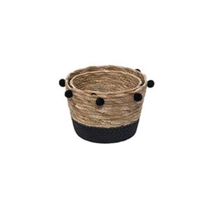 Foreside Home and Garden Natural Set of 2 Small Black Cattail Decorative Storage Baskets