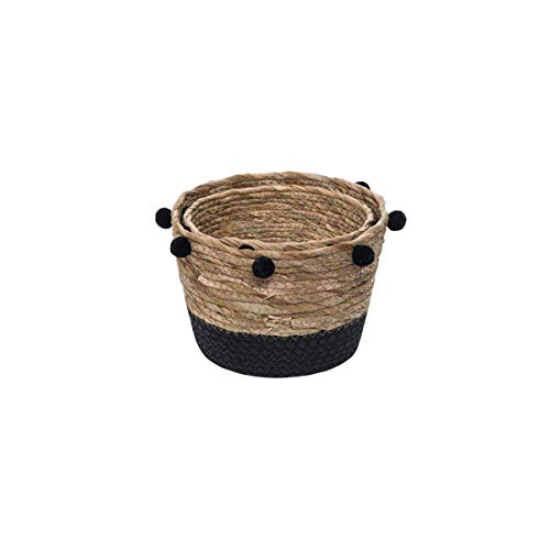 Foreside Home and Garden Natural Set of 2 Small Black Cattail Decorative Storage Baskets