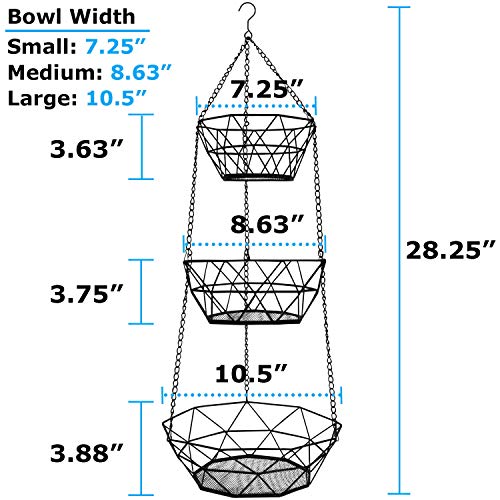 Heavy duty 3 tier black Scandinavian design hanging fruit basket