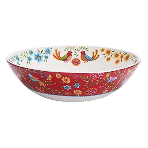 Bico Red Spring Bird Ceramic 13 inch Serving Bowl, Microwave & Dishwasher Safe