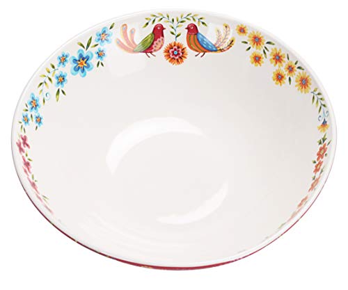 Bico Red Spring Bird Ceramic 13 inch Serving Bowl, Microwave & Dishwasher Safe