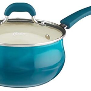 Oster Corbett Forged Aluminum Sauce Pan W/Lid-Ceramic Non-Stick-Induction Base-Soft Touch Bakelite Handle, 3 Qt, Gradient Teal