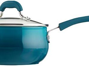 Oster Corbett Forged Aluminum Sauce Pan W/Lid-Ceramic Non-Stick-Induction Base-Soft Touch Bakelite Handle, 3 Qt, Gradient Teal